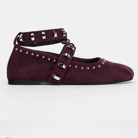 Zara | Shoes | Nwt Zara Studded Suede Ballet Flat In Burgundy Red Size ...